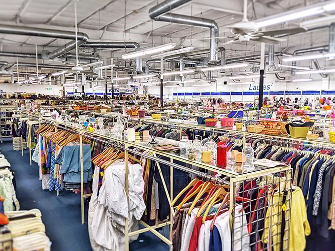 Imagine if your closet had a growth spurt and swallowed a department store. That's the delightful chaos awaiting you in Uptown Thrift's clothing section.