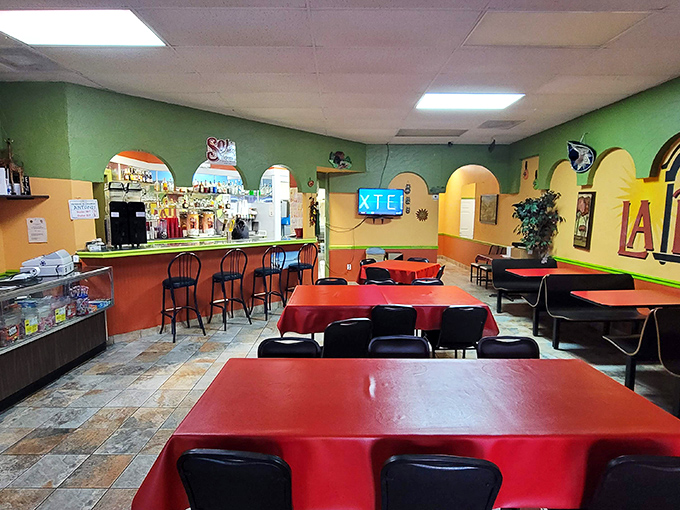 The vibrant green and yellow walls aren't just decoration&mdash;they're a preview of the colorful flavor fiesta about to happen on your plate.