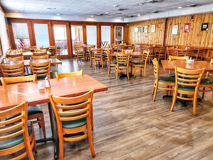 Simple wooden chairs and warm paneling create the perfect backdrop for culinary memories. No pretension here&mdash;just a stage for the food to shine.
