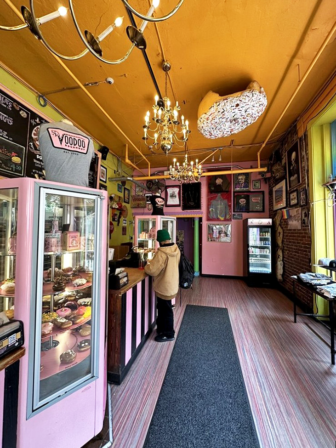Elegance meets eccentricity. Where else would you find fancy chandeliers illuminating a donut shop? Only in Portland, where whimsy is the main ingredient.