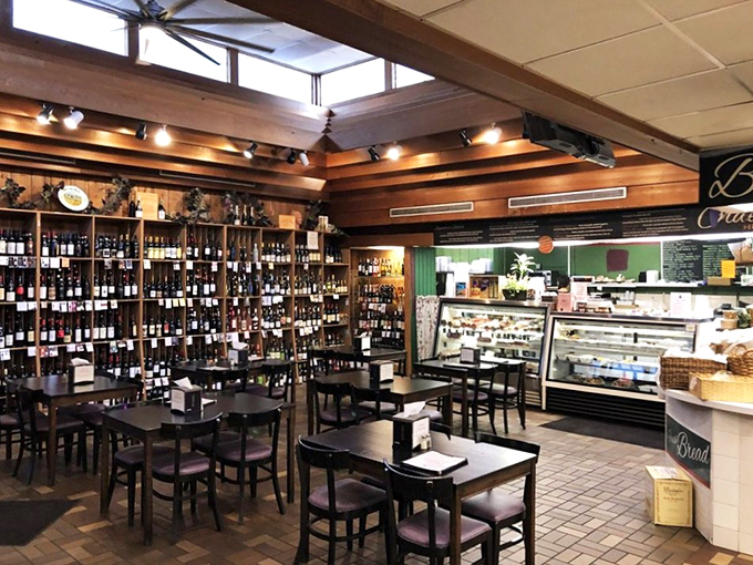 Inside, the marriage of wine shop and deli creates an atmosphere that whispers, "Stay awhile, eat something magnificent, and maybe take a bottle home."