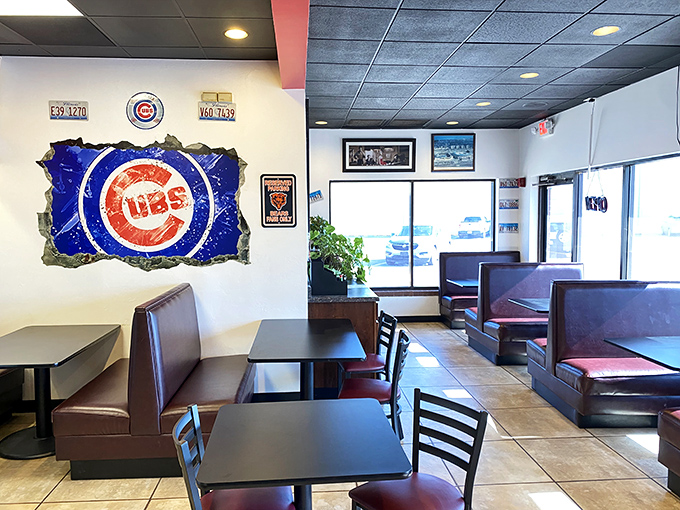 The Cubs-themed interior isn't subtle about its Chicago loyalties&mdash;like wearing a Bears jersey to a Cowboys game.