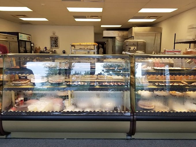 Behind these glass cases lie life-changing decisions. Should you choose the cream pie or the cinnamon roll? The correct answer is always "both."