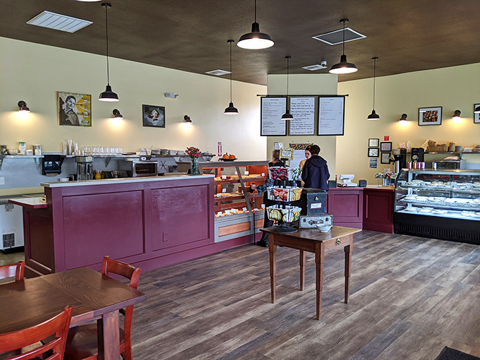 A shrine to butter and flour where the burgundy counter stands like royalty, presenting its pastry subjects to an eager public ready to pledge allegiance.