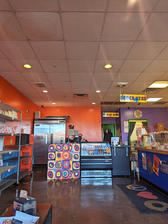 Step inside and the 60s vibe hits you immediately&mdash;vibrant orange and purple walls that feel like a warm hug from your favorite tie-dyed t-shirt.