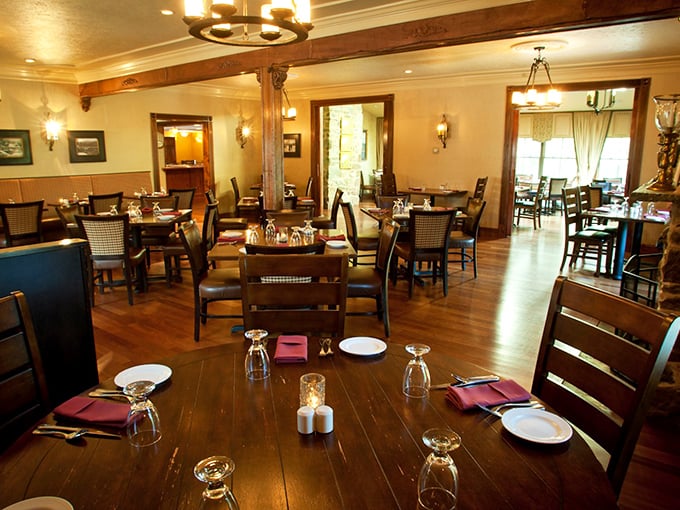 Wooden beams and warm lighting transform a simple meal into an occasion. This dining room doesn't just serve food&mdash;it serves memories.