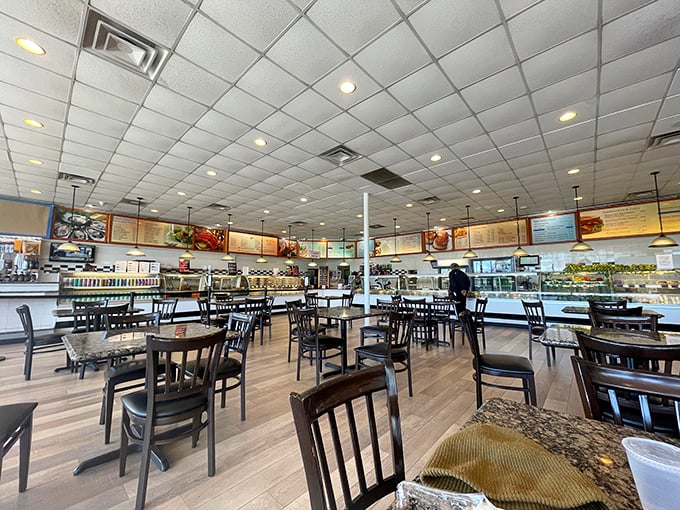 Inside, simplicity reigns supreme. No distractions from what matters &ndash; just clean lines, ample seating, and the promise of seafood bliss ahead.