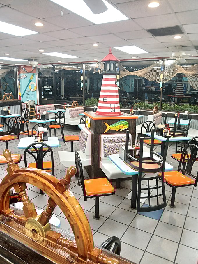 Step inside and you're greeted by a nautical wonderland complete with lighthouse centerpiece&mdash;Wes Anderson would approve of this meticulously themed maritime universe.