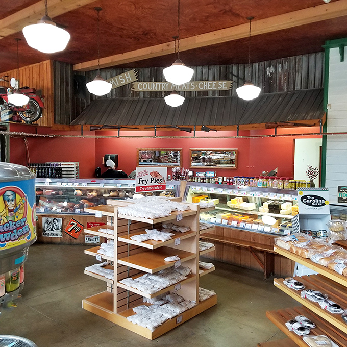 Amish Country meets snack heaven in this deli section, where cheese and baked goods compete for your attention like old friends vying to tell the best story.