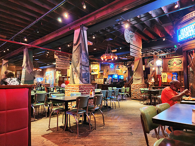 Fishing nets and nautical decor transform this former warehouse into a seafood sanctuary where atmosphere comes with a side of nostalgia.