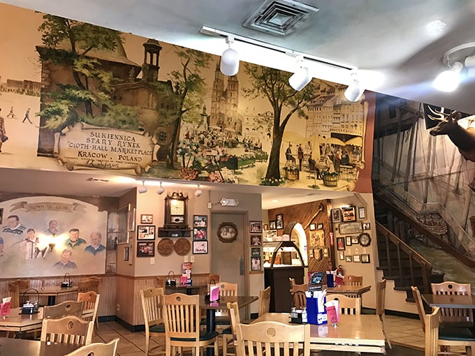 Step inside and you're transported to Old World Poland through murals and memorabilia, creating an atmosphere that's equal parts history lesson and comfort zone.