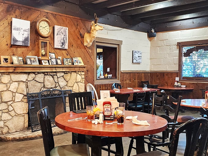 Step inside and time slows down &ndash; wood paneling, stone fireplace, and mounted deer watching over decades of pie-induced happiness.