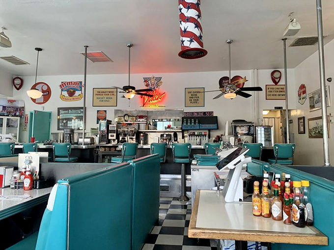 The turquoise booths and checkered floor aren't just design choices&mdash;they're time machines transporting you to when conversation trumped cell phones.