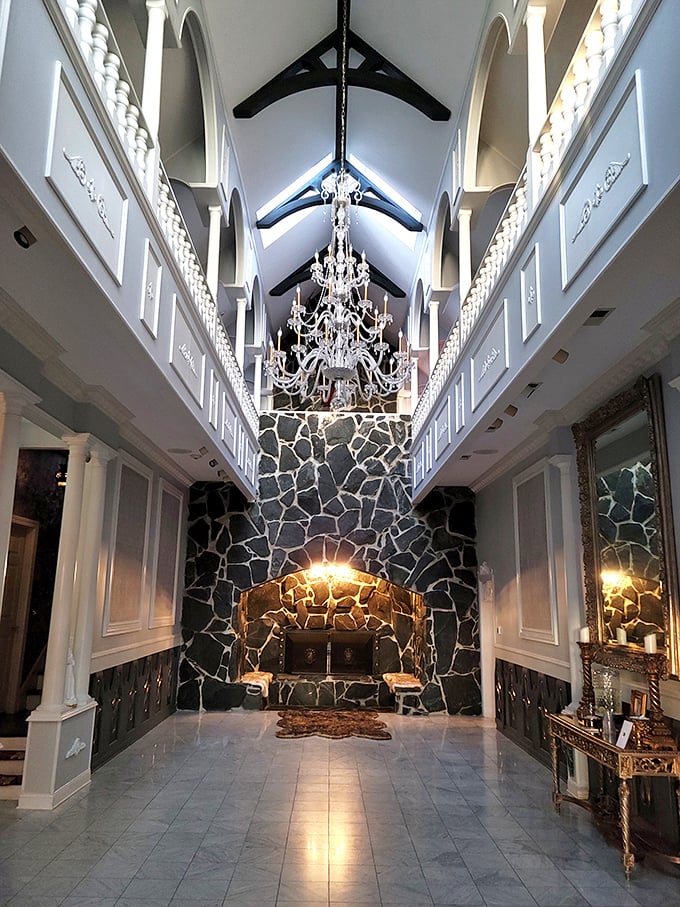 Step inside and you'll find yourself transported to medieval grandeur with soaring ceilings, dramatic stonework, and crystal chandeliers that would make Downton Abbey seem modest.