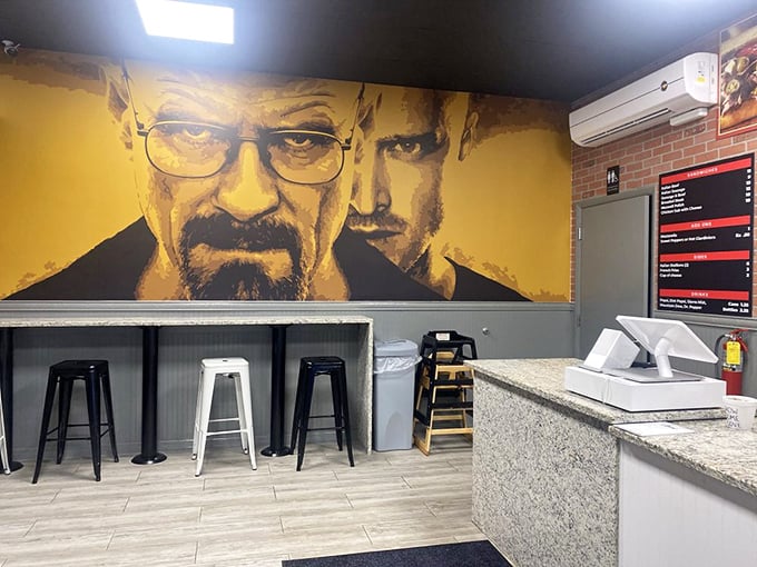 The Breaking Bad mural isn't just decoration&mdash;it's a warning that these sandwiches are dangerously addictive. No chemistry degree required to appreciate this flavor science.