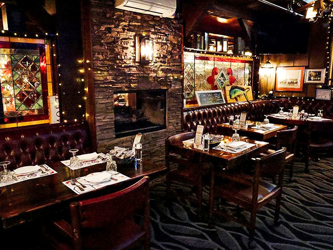 Leather booths, stone fireplace, stained glass&mdash;this isn't just dining, it's time travel to when restaurants prioritized comfort over Instagram opportunities.