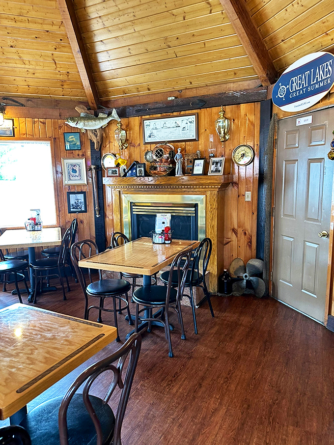 Wooden beams, nautical treasures, and a fireplace that's seen more fish tales than Hemingway&mdash;this is what dining rooms looked like before Instagram invented cozy.