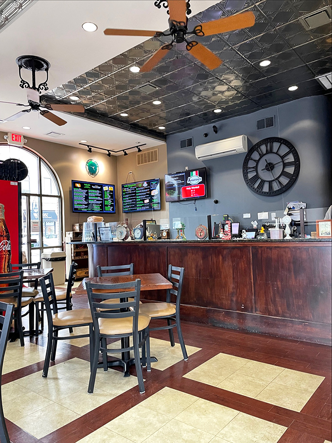 Inside, the ornate tin ceiling and warm wood tones create a space that's both casual and dignified&mdash;like a tuxedo T-shirt for restaurants.