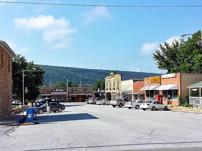 Main Street unfolds like a storybook illustration, where the mountains provide a perfect backdrop to this real-life Americana postcard.