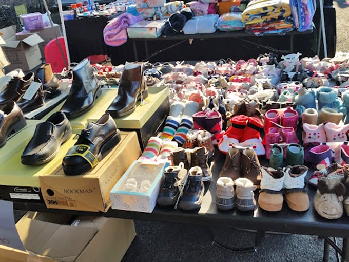 Tiny shoes with big possibilities. Every parent knows these will be outgrown in weeks, making the flea market's prices all the more miraculous.