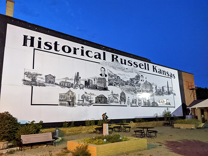 This striking mural doesn't just illustrate Russell's history&mdash;it's a love letter to small-town America, best appreciated with an ice cream cone at sunset.