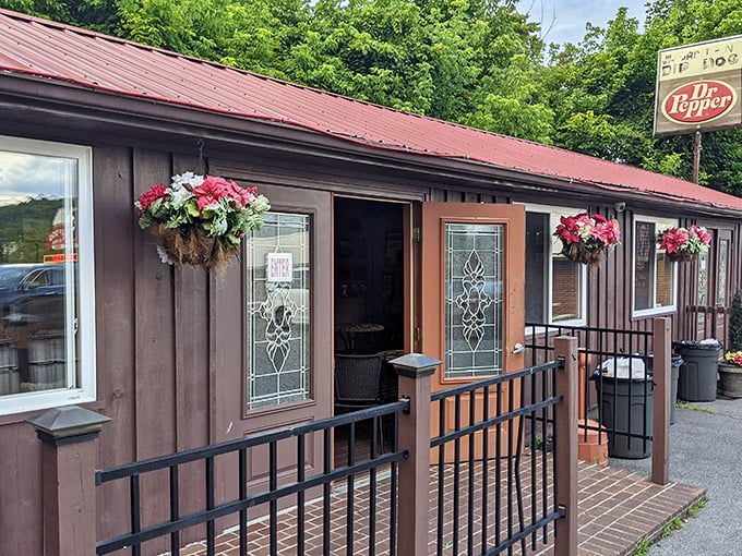 The Dip Dog Stand's charming exterior feels like stepping into a Norman Rockwell painting where the subject is deep-fried bliss.