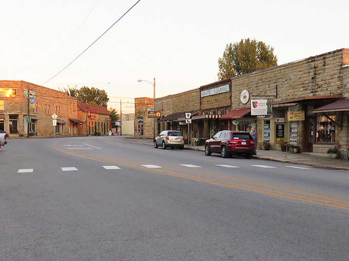 Mountain View's stone-lined main street &ndash; where time moves slower and banjos move faster than anywhere else in Arkansas.