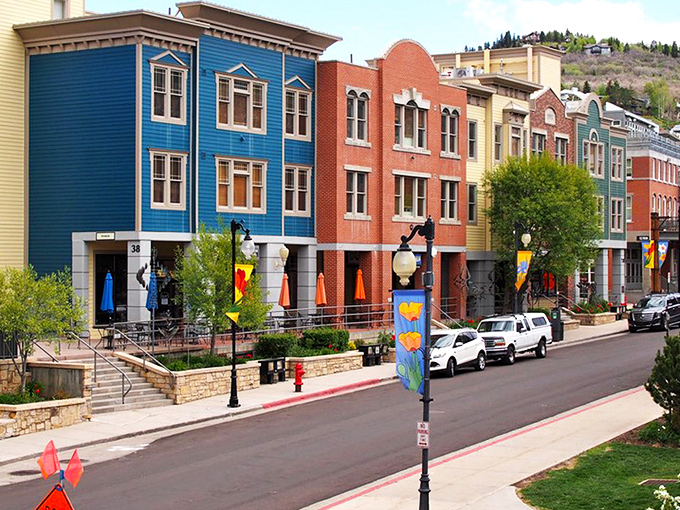 Park City's rainbow row of buildings &ndash; like a box of designer crayons decided to settle down and become real estate.