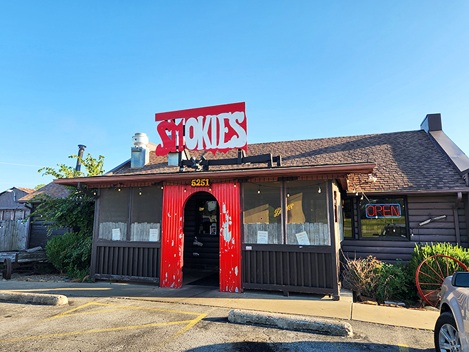 Smokies' bright red entrance is like the pearly gates of barbecue heaven, beckoning hungry pilgrims with promises of hickory-scented bliss.