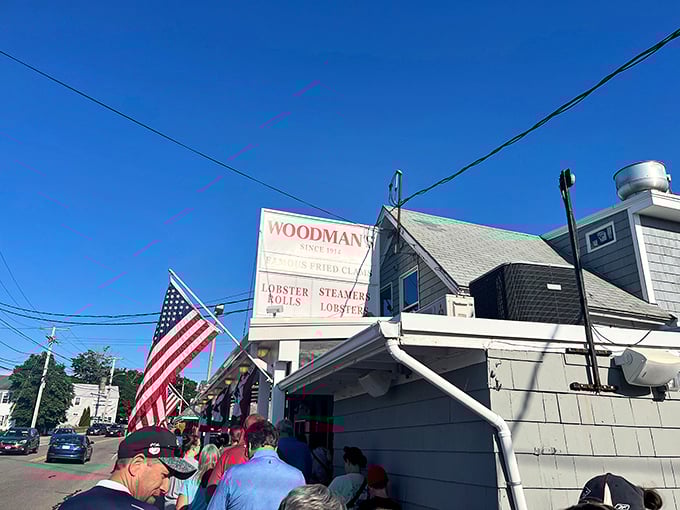 At Woodman's, the American flag flies proudly alongside the universal banner of perfectly fried seafood.