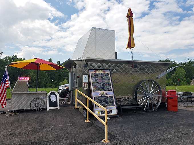 Like a chrome-plated time machine that transports you to simpler days when lunch came on wheels and tasted like summer.