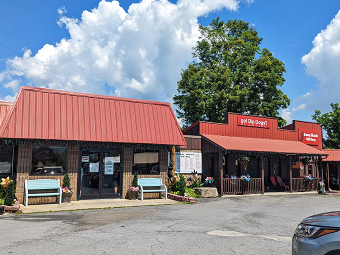 Red roof, hanging flowers, and the promise of dipped dogs &ndash; this roadside gem is the Shangri-La of stick-impaled delights.