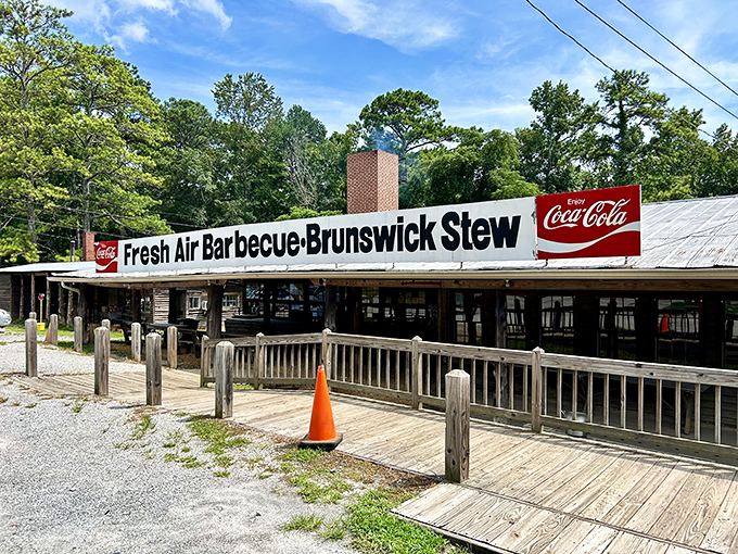 The barbecue time machine. Fresh Air's weathered porch and classic signage transport you to when patience was the secret ingredient.