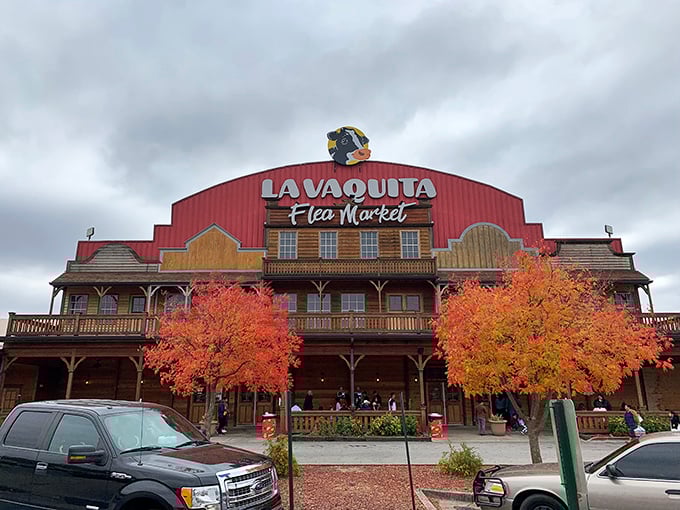 Fall colors frame this cowboy-inspired marketplace where tacos and treasures create the perfect Saturday morning combo.