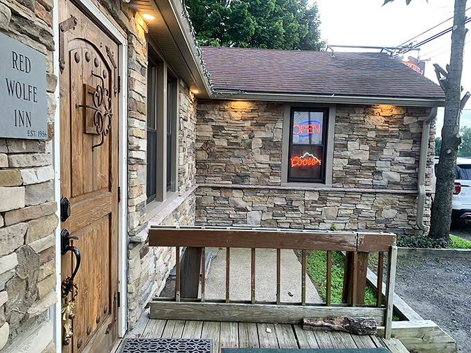 A wooden door that might as well have a sign: "Abandon diet plans, all ye who enter here."