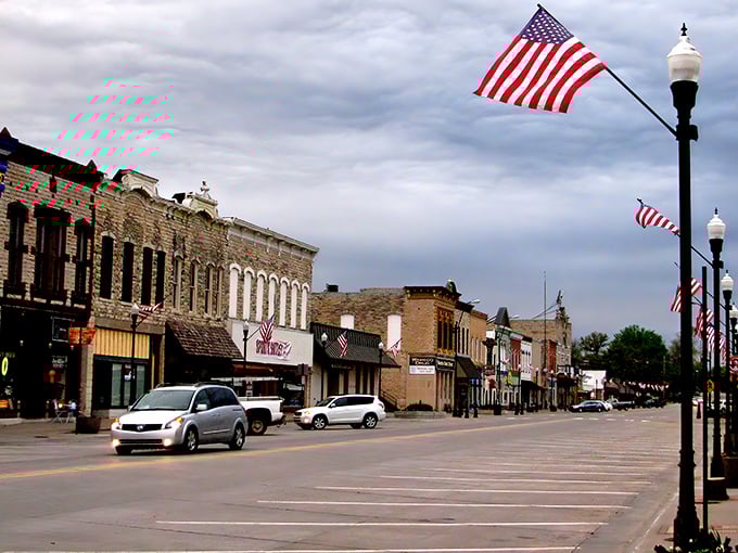 American flags flutter proudly along Wamego's main drag. This scene is so Norman Rockwell, you half expect to see him painting it!