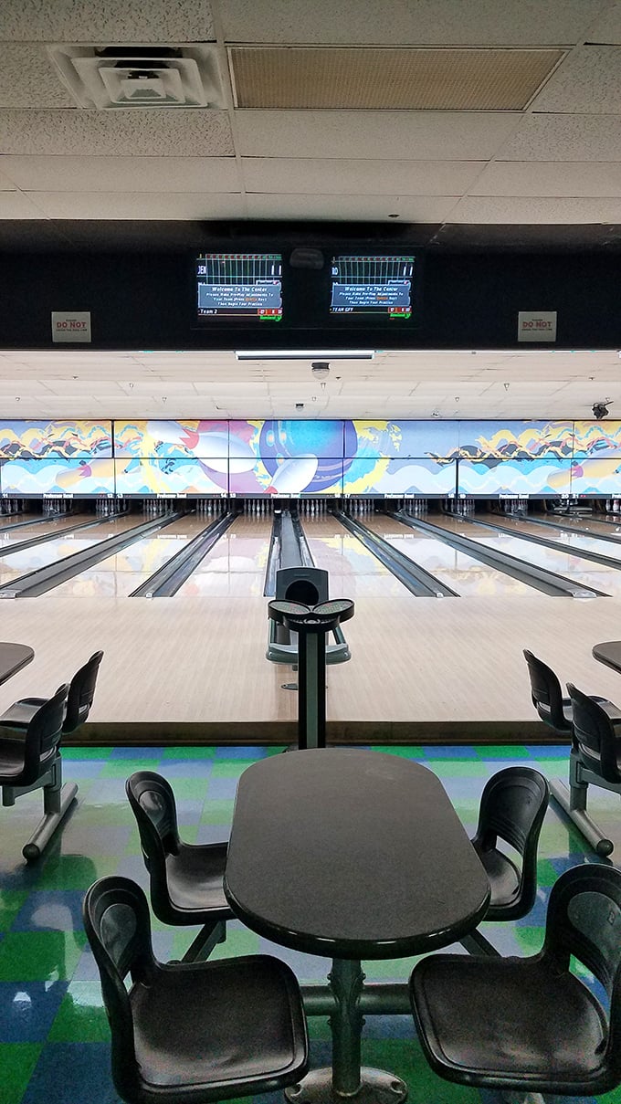 The perfect setup awaits &ndash; gleaming lanes, digital scoring, and that unmistakable bowling alley ambiance that instantly transports you back to simpler times.
