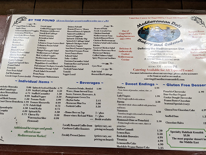 The menu that launched a thousand food comas. Like a treasure map where X marks the spot for everything delicious in the Mediterranean world.