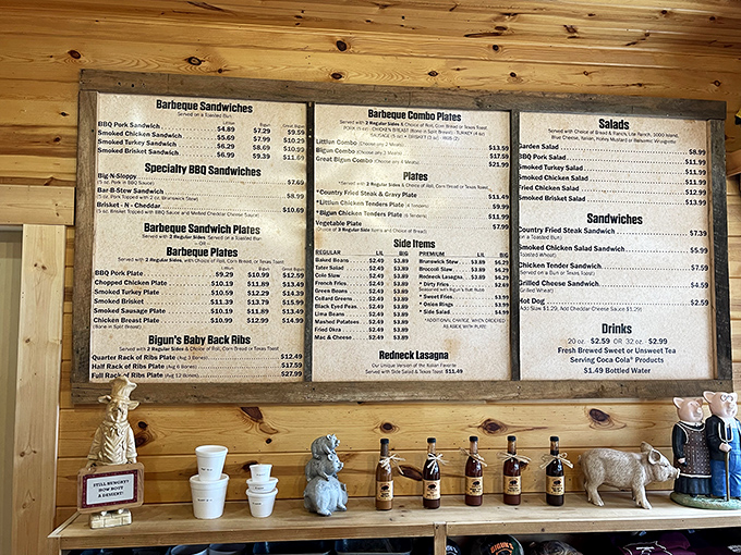 The menu board tells a story of Southern tradition &ndash; no fancy fonts or pretentious descriptions, just honest barbecue waiting to be enjoyed.