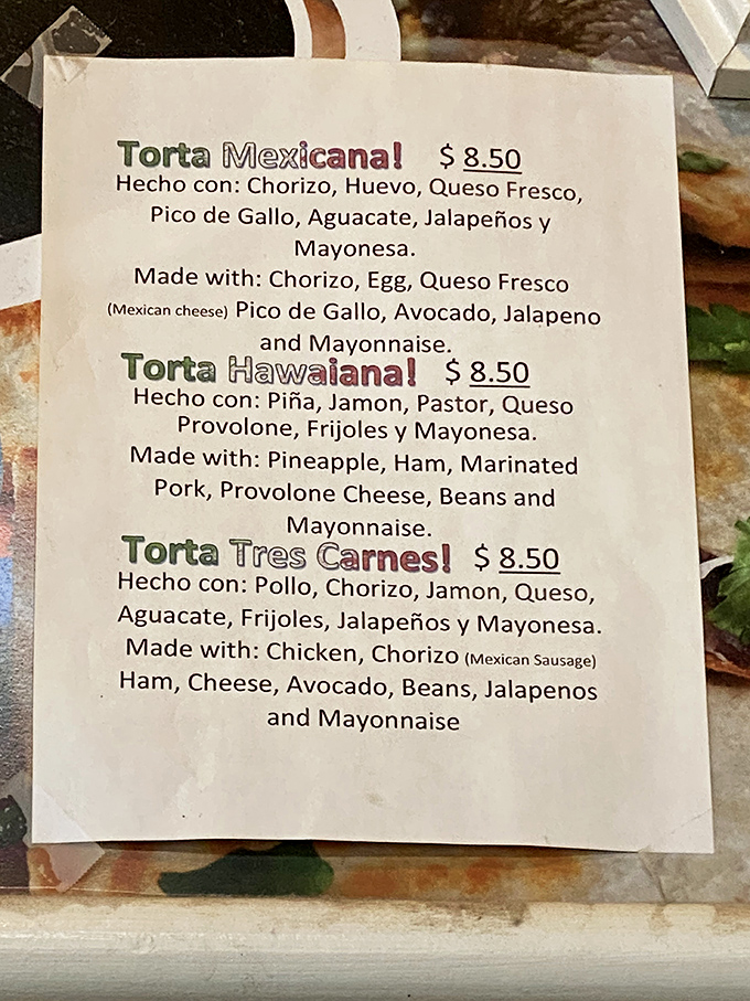 The torta menu reads like poetry for the hungry&mdash;chorizo, egg, and avocado forming perfect harmony in the Mexicana, while the Tres Carnes satisfies with a protein trifecta.