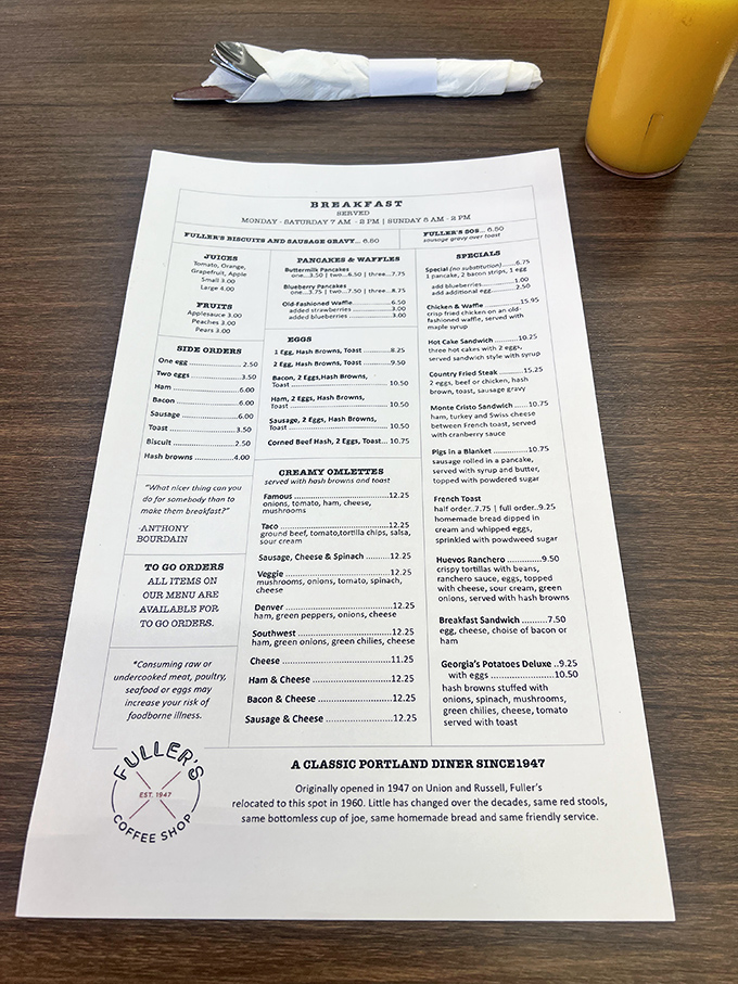 This menu isn't just a list of options – it's a historical document of American breakfast perfection preserved since 1947.