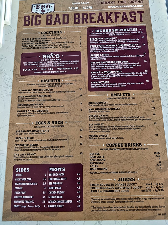 This menu isn't just a list&mdash;it's a manifesto of morning possibilities. The "Big Bad" isn't just branding; it's truth in advertising.