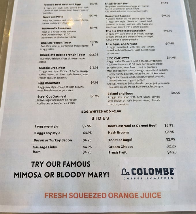 A menu that reads like a love letter to Jewish deli classics&mdash;where decisions are harder than your morning crossword puzzle.