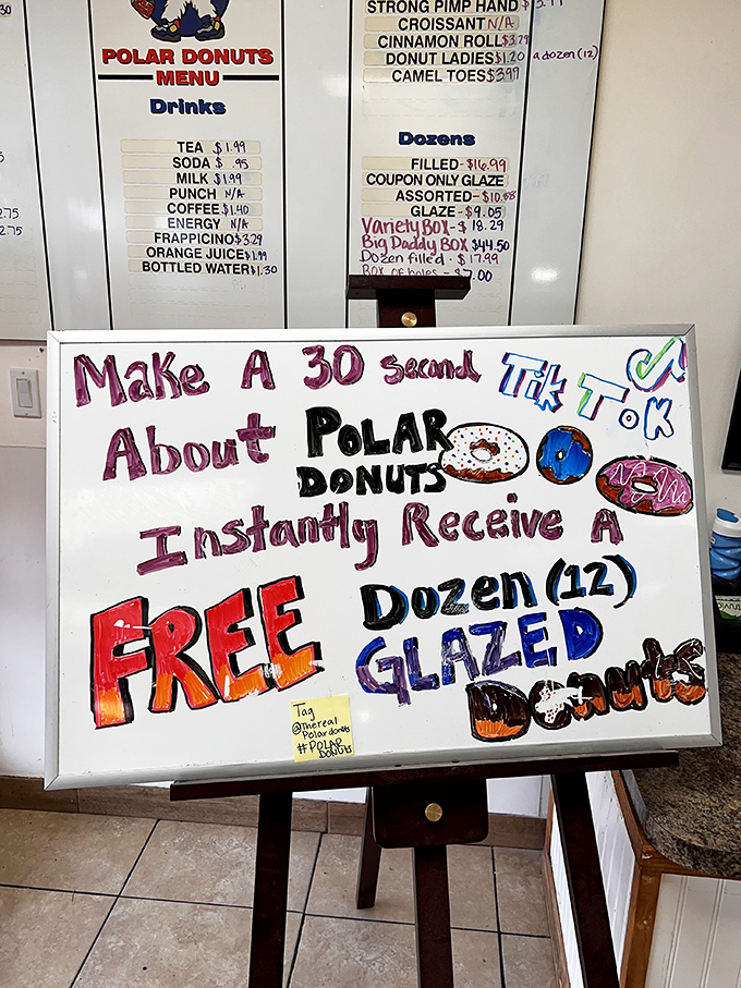 Menu or modern art? Polar Donuts' quirky offerings read like a sugary fever dream. "Strong Pimp Hand," anyone?