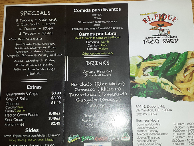 This menu isn't just a list&mdash;it's a roadmap to happiness. The aguas frescas section alone is worth the trip across state lines.