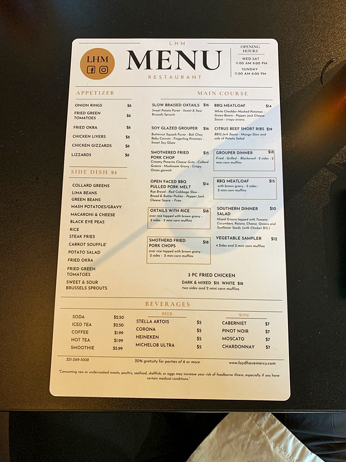 A menu that reads like a love letter to Southern cuisine. Each item promises comfort, while your arteries nervously check their calendar for the next doctor's appointment.