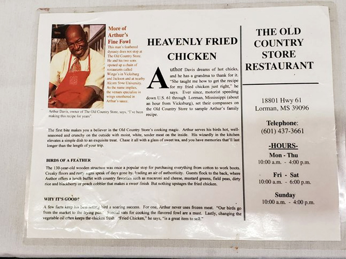 Arthur Davis's story and secret recipe grace this menu, revealing the beautiful simplicity behind Mississippi's most heavenly fried chicken.