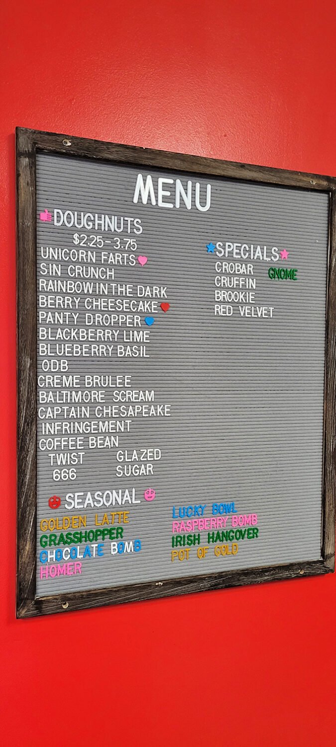 This isn't your grandmother's donut menu&mdash;unless Grandma had a wicked sense of humor and named treats like "Unicorn Farts" and "Sin Crunch."