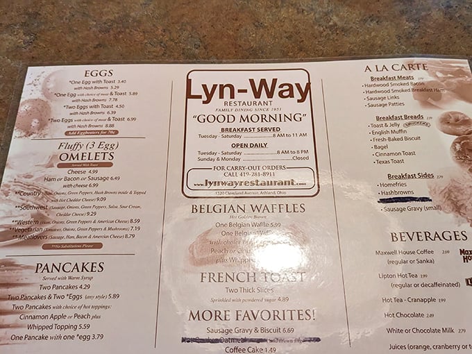 This menu isn't trying to impress with fancy fonts or exotic ingredients&mdash;it's the culinary equivalent of a firm handshake and a promise.