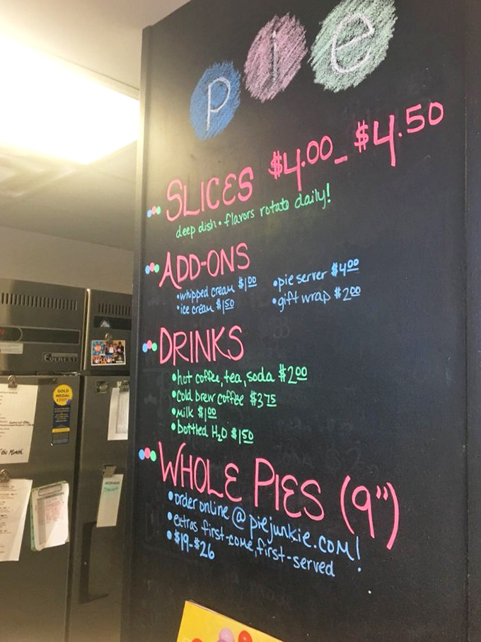 This chalkboard menu isn't just a list&mdash;it's a roadmap to paradise. Each colorful line represents a different path to pie enlightenment.